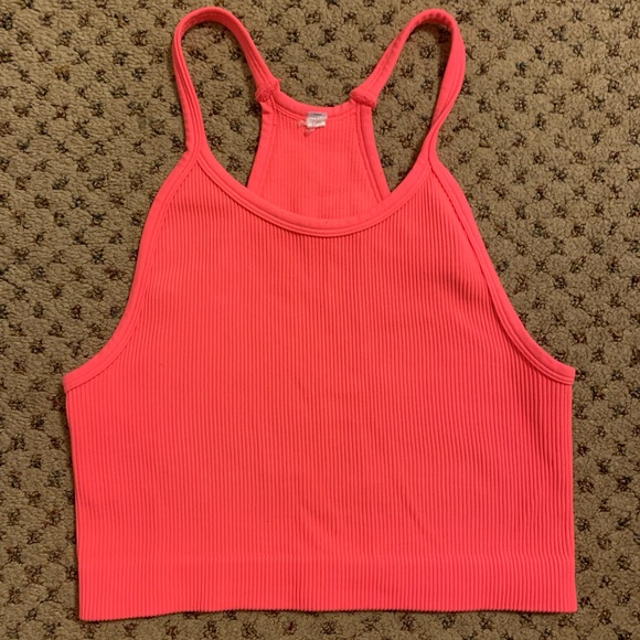 Tops | Neon Pink Cropped Ribbed Tank Athleisure | Poshmark